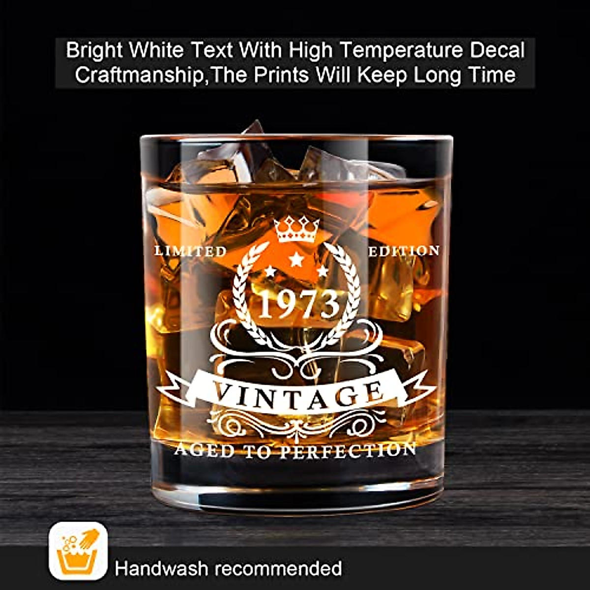 LIGHTEN LIFE 50th Birthday Gifts for Men,1973 Whiskey Glass in Valued Wooden Box,Whiskey Bourbon Glass for 50 Years Old Dad,Husband,Friend,50th Birthday Decorations for Men,12oz Old Fashioned Glass