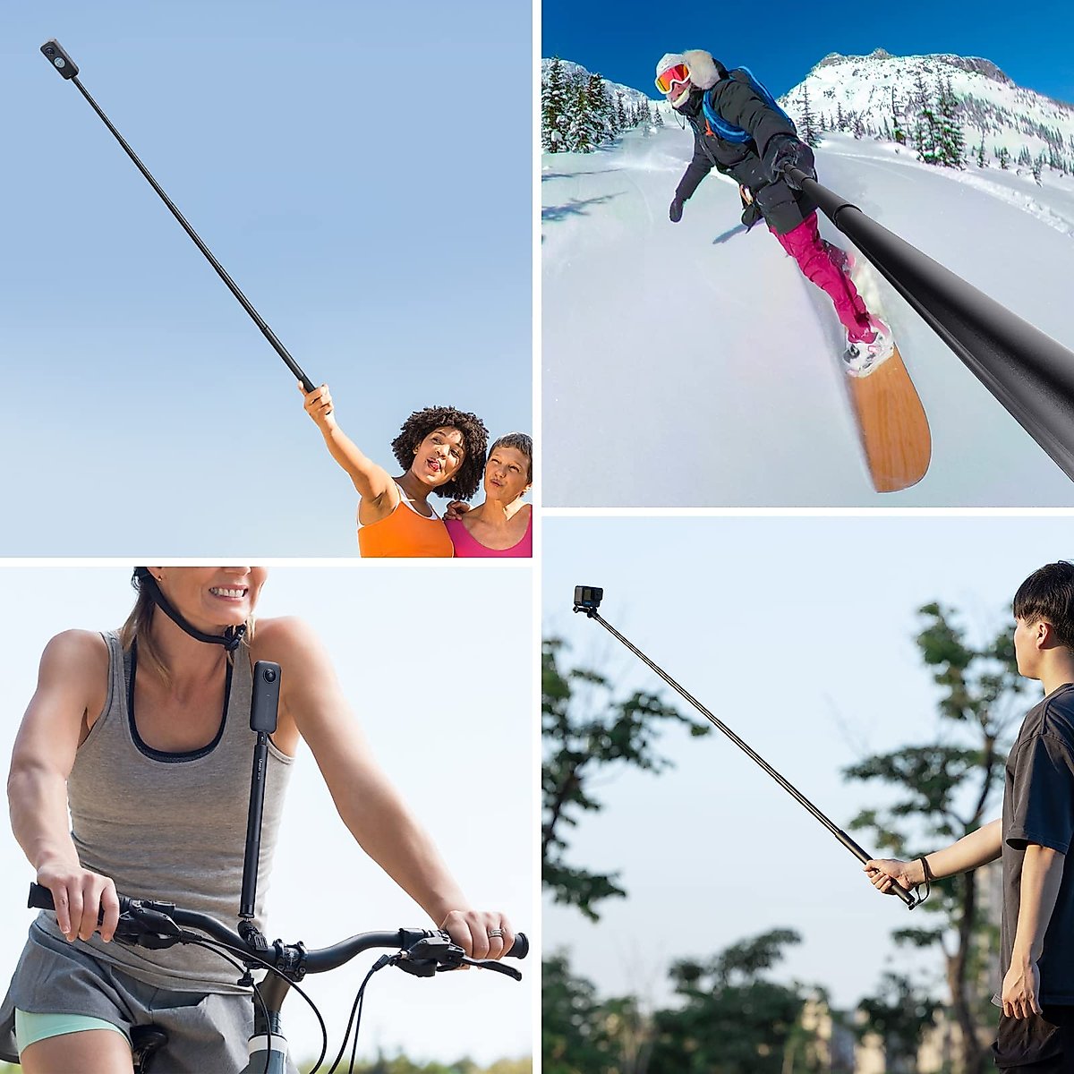 47.64" Action Cameras Selfie Stick Extendable for Insta360 Sports Camera, Selfie Vlogging Invisible Extension Pole