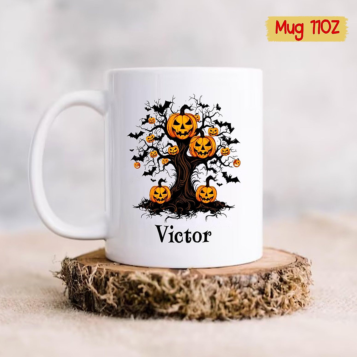 Personalized Halloween Mug, Pumpkin Tree Halloween Coffee Mug, Custom Pumpkin Ceramic Mug With Name, Novelty Halloween Day Pottery Mug, Horror Lovers Gifts, Unique Pumpkin Tree Porcelain Mug