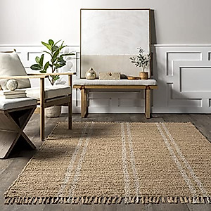 nuLOOM Vicky Striped Jute Blend Tasseled Area Rug, 5' x 8', Natural