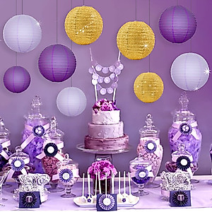 Graduation Decorations Purple Gold 2024 Furuix Purple Birthday Decorations Glitter Gold/Purple Paper Lanterns Purple Birthday/Baby Shower/ Bridal Shower/Wedding Decorations/Lsu Decorations