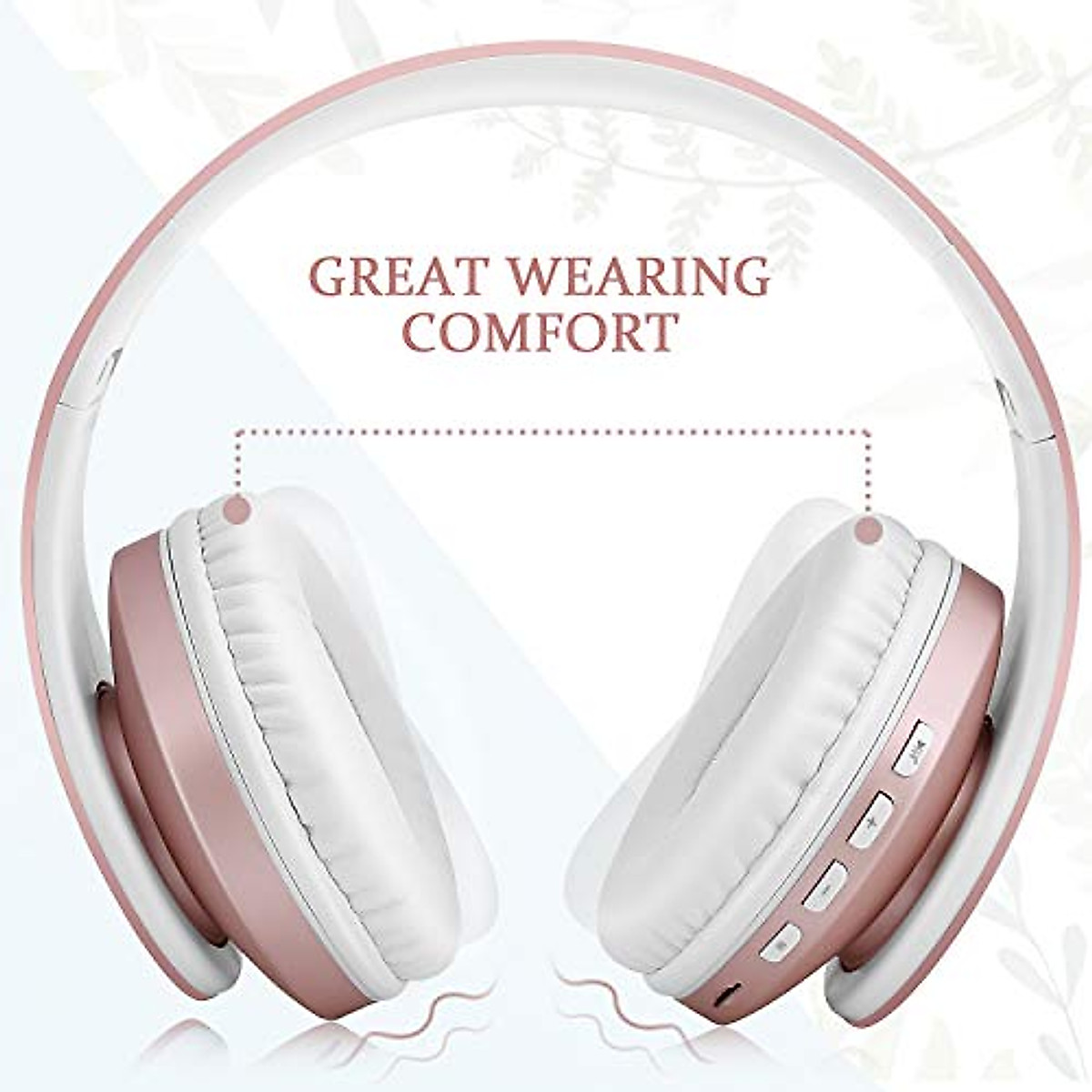 TUINYO Wireless Headphones Over Ear, Bluetooth Headphones with Microphone, Foldable Stereo Wireless Headset-Rose Gold