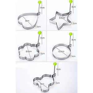 5Pcs Stainless Steel Egg Ring Molds for Cooking - Heart, Flower, Star Egg Round Ring Set Kitchen Breakfast Kit Egg Heart Shaped Pancake Mold for Kitchen Cooking Breakfasts Tools