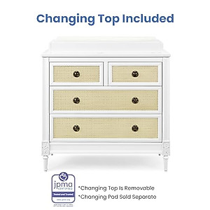 Delta Children Madeline, Dresser w Interlocking, Bianca White/Textured Almond