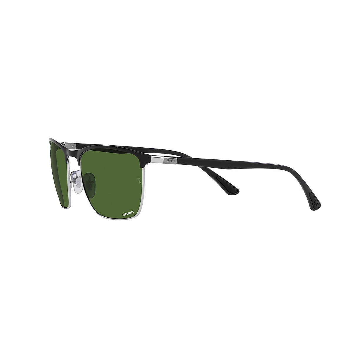 Ray-Ban RB3686 Square Sunglasses, Black On Silver/Polarized Dark Green, 57 mm