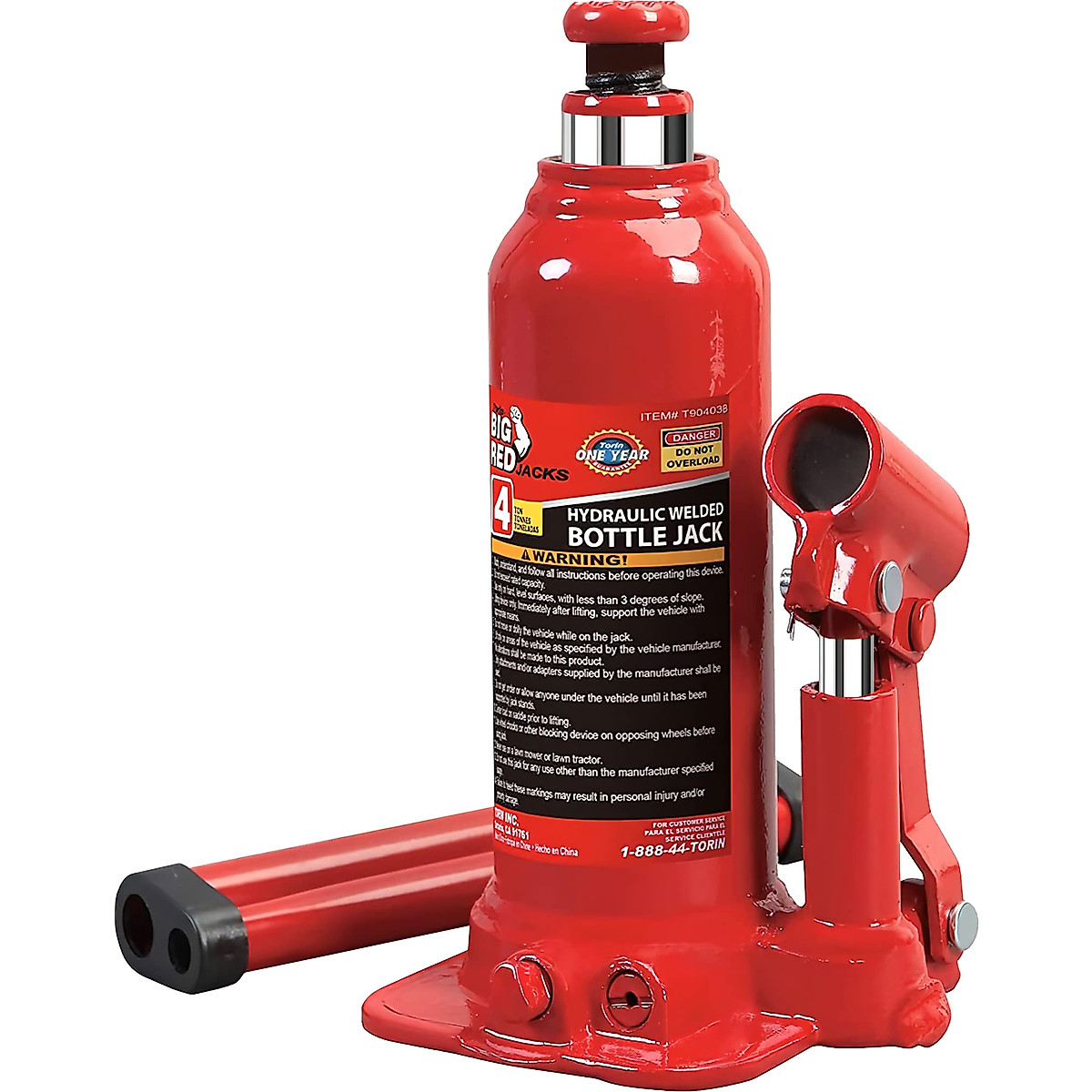 BIG RED T90403B Torin Hydraulic Welded Bottle Jack, 4 Ton (8,000 lb) Capacity, Red