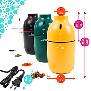 gesPINK Herb Grinder, Electric Spice Grinder, Automatic Grinder for leaves, beans, nuts, seeds, grains, Coffee Grinder with Stainless Steel Cup, Easy to Use and Clean, with Spoon and Brush (Green)