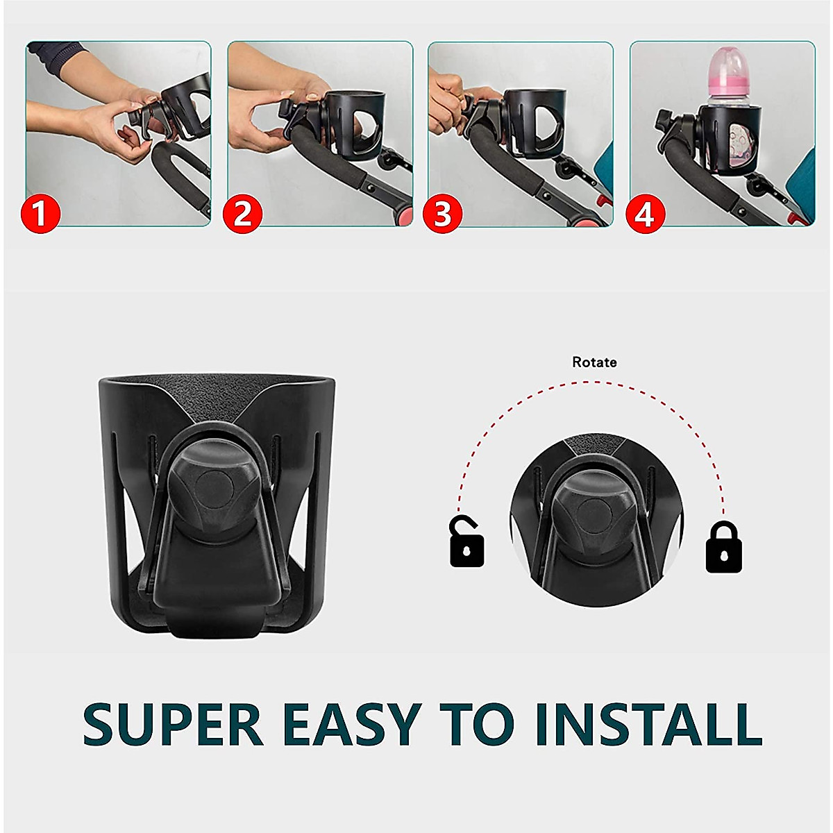 Universal Stroller Cup Holder, Universal Stroller Organizer Baby Bottle Holder - Stroller Accessory, Parent Cup Holder for Stroller/Bike