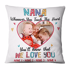 Personalized Square Pillow for Grandmother from Grandkids Whenever You Touch This Heart Photo Custom Name Grandma Gifts Double Sided Sofa Couch Cushion On Birthday Xmas Mothers Day