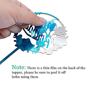 Zilphoba 12pcs Happy Birthday Cake Toppers, Flower Acrylic Gold Birthday Party Cupcake Decorations