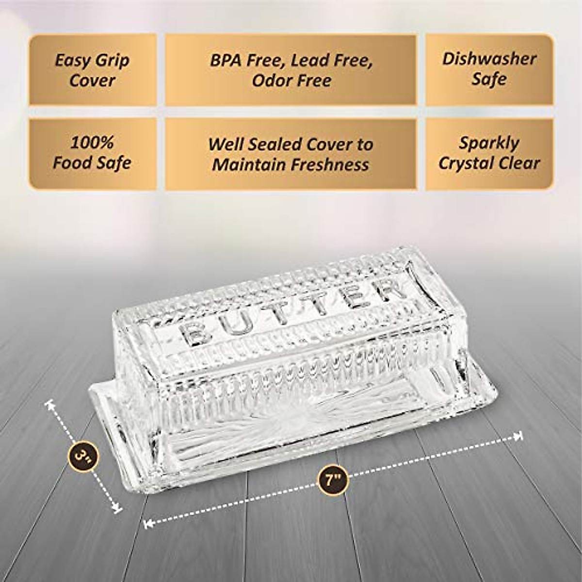 Bezrat Glass Butter Dish with Lid | Classic 2-Piece Design Butter Keeper | Covers and Holds a Standard Stick of Butter | Dishwasher Safe