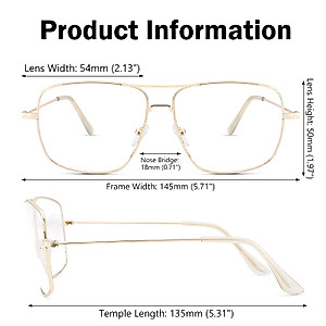 COASION Classic Non-prescription Clear Lens Eyeglasses Metal Frame Eyewear for Women Men (Gold)