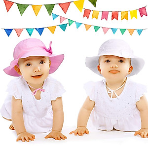 2 Pieces Baby Girl Sun Hat Infant UV Protection Summer Hats with Bows Wide Brim Bucket Hats Adjustable Sunscreen Beach Caps Bowknot Fisherman Caps (Baby of 6-12 Months, White and Pink)