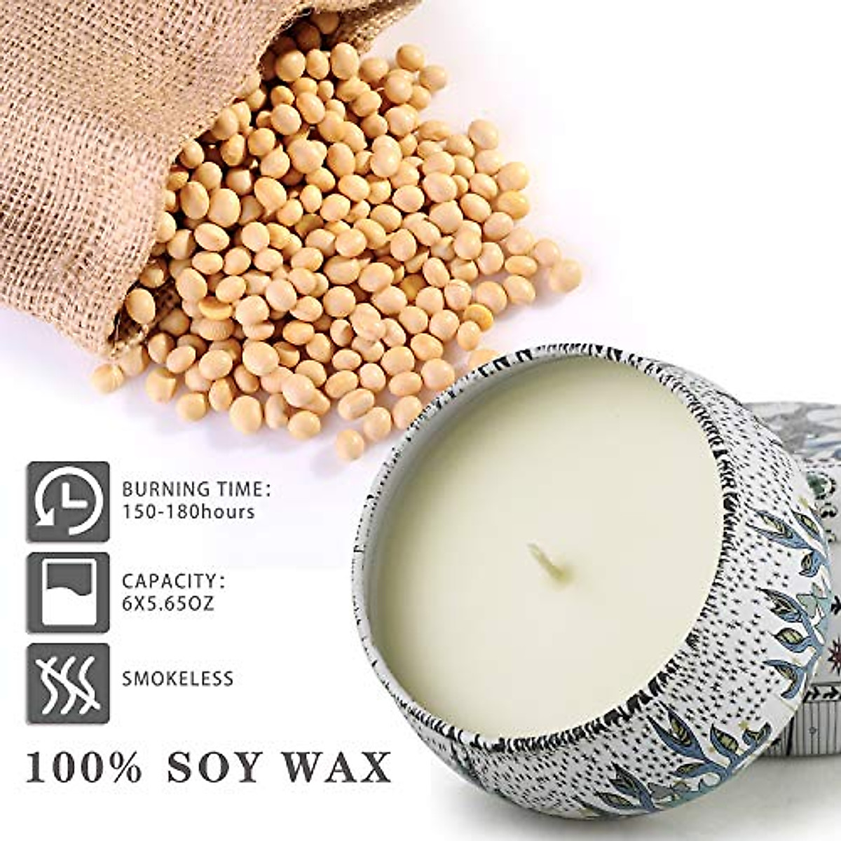 Scented Candles, 6 Pack 5.65 Oz Candles for Home Scented, 180 Hour Burning, 8% Essential Oil, Birthday Gifts for Women, Bridesmaid Gifts, Gifts for Mom, Wedding Gifts, Christmas Gifts