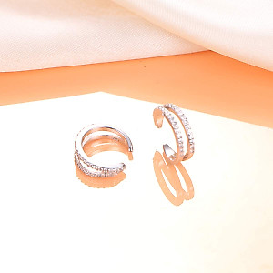 925 Sterling Silver Ear Cuff Non Pierced Cuffs Hoop Huggie Earrings for Women - Set of 2 (Cubic Zirconia V)