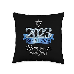 2023 Bar Mitzvah Gifts & Decorations For Boys Bar Mitzvah 2023 I with Pride & Joy I Blue Banner Decor Throw Pillow, 16x16, Multicolor
