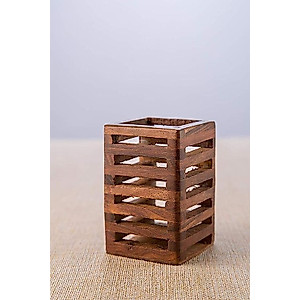 EMOH ROCED Wooden Pencil Pen Holder Cup,Desk Accessories Holder,Makeup Brush Storage Organizer,Modern Design Desktop Stationery Organizer for Office School Home Supplies,2.6x 2.6x 4 inches