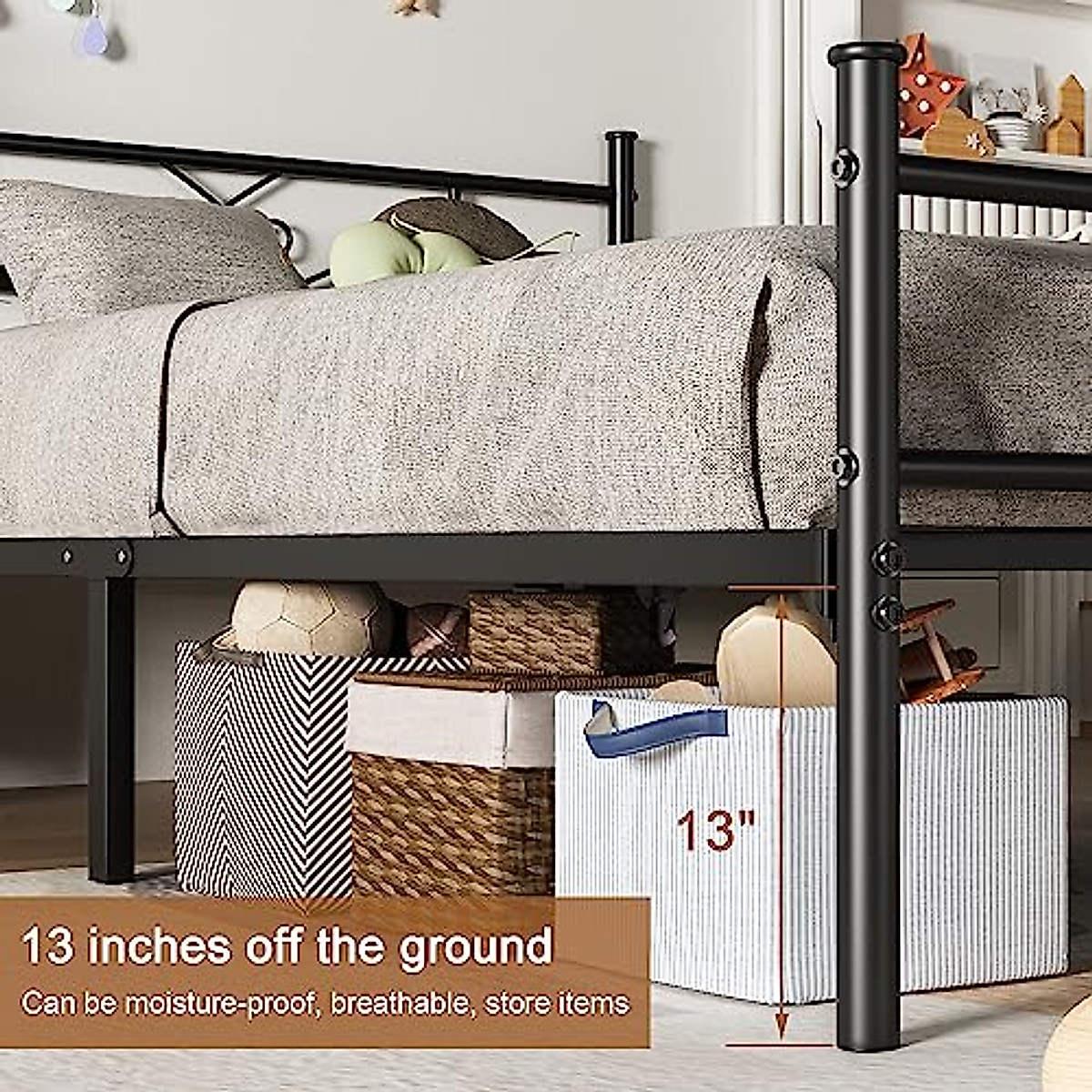 Pliwier Twin Size Metal Platform Bed Frame,14" High Bed Frame with Headboard, Premium Steel Slat Support, No Box Spring Needed, Anti-Slip, Easy Assembly