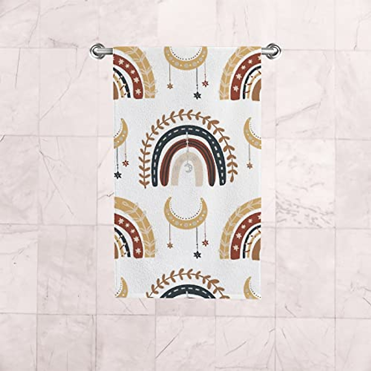 Hand Bath Towels 2 Pack Boho Rainbow Bohemian Absorbent Face Fingertip Towels for Bathroom Kitchen Gym Spa Soft Hair Drying Cloth Quick Dry, 30 x 15 Inch