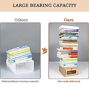 bimiti 12 Pack Shoe Box Cardboard Shoe Storage Boxes with Transparent Window Waterproof Stackable Storage Boxes with Lids Heavy Duty Kraft Drawer Shoe Boxes for Shoes, Socks, Stationery, Underwear