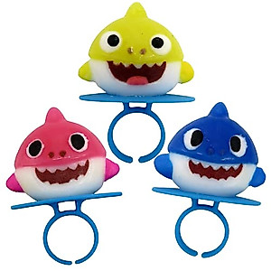 Imaginings 3 Baby Shark Lollipop Rings, Individually Wrapped Birthday Party Favors, Character Shaped Assorted Fruit Flavored Lollipops, Candy Goody Bag Fillers, 18 Rings