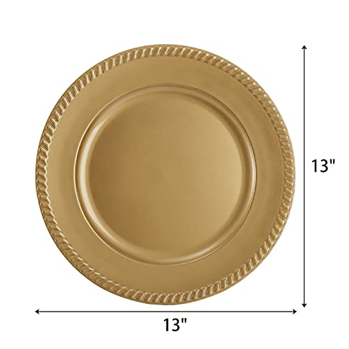 Suwimut 12 Pack Gold Plastic Beaded Charger Plates, 13 Inch Round Charger Plates Dinner Charger Plates with Beaded Rim for Wedding Party Decoration