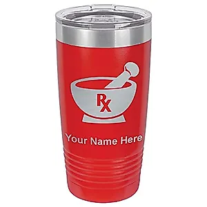 LaserGram 20oz Vacuum Insulated Tumbler Mug, Rx Pharmacy Symbol, Personalized Engraving Included (Red)