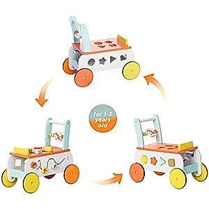 labebe Baby Walker with Wheel, 3-in-1 Wooden Activity Walker for Kids 1-3 Years, Baby Push Walker Girl&Boy/Wooden Push Toy/Walker Toy Infant/Baby Wagons/Learning Walker/Push Cart Toy Orange