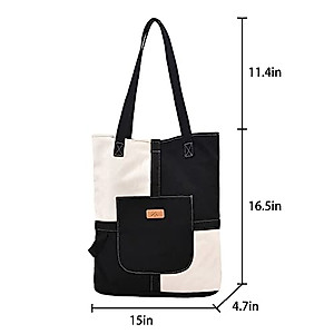 Canvas Tote Bag for Women Large Size Shoulder Handbags with Inner zipper Pockets Multicolor Casual(Black)