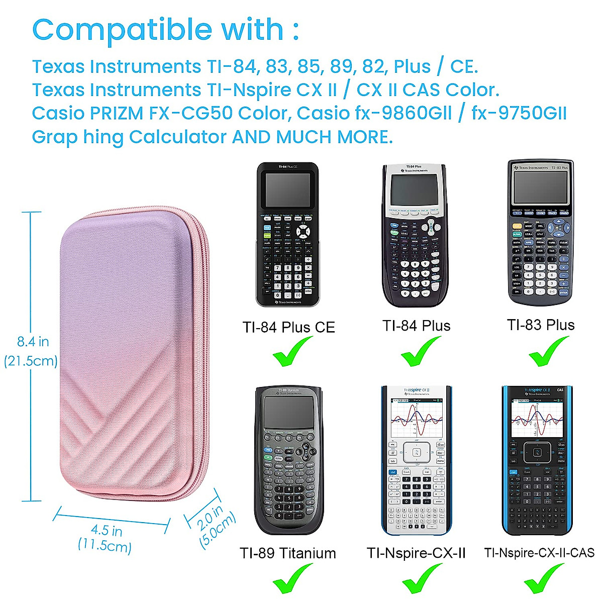 Fintie Graphing Calculator Carrying Case for Texas Instruments TI-Nspire CX II CAS/Tl-Nspire-CX-ll, TI-84 Plus CE/TI-84 Plus Color Graphing Calculators - with Mesh Pockets, Pen Slots (Pink)