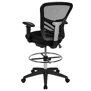 Flash Furniture Tyler Mid-Back Black Mesh Ergonomic Drafting Chair with Adjustable Chrome Foot Ring, Adjustable Arms and Black Frame