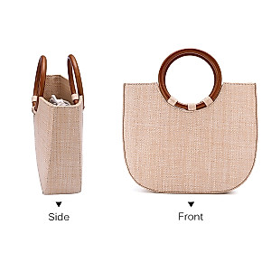 JOSEKO Summer Beach Bag, Womens Straw Handbag Straw Shoulder Bag for Beach Travel and Everyday Use Khaki 11.4" L x 3.5" W x 9.8" H