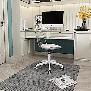 Clear Desk Chair, Plastic Home Office Chair, Acrylic Rolling Chair, Plastic Chairs for Office, Home, Make Up, Small Space, Bed Room (1, Clear/White Base)