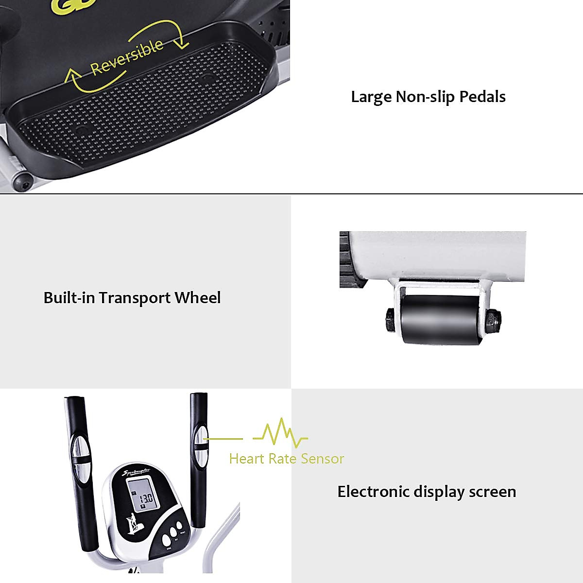 Nightcore 2 in 1 Elliptical Fan Bike Dual Cross Trainer Machine, Workout Exercise Bike with Electronic Display Screen Adjustable Seat & Two Pairs of Armrests for Indoor Home Office Gym Use, Black