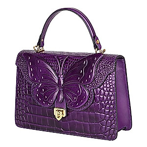 PIJUSHI Designer Crocodile Leather Handbags for Women Crossbody Satchel Bag with Butterfly(66296 Purple)