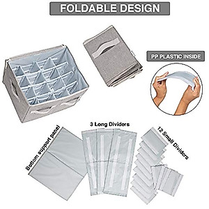 Moteph Shoe Organizer Closet Storage Solution with Clear Cover & Adjustable Dividers for Shoes, Handbags, Blankets, Linen, Clothing (Grey, Medium - 16 Pairs)