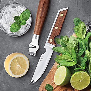 Final Touch Bar Knife & Zester Set - Multi-Function Design for Effortless Cocktail Prep - Adjacent Edge Handle, Stainless Steel Blade, Bottle Opener, and Zester Included (FTA2110)