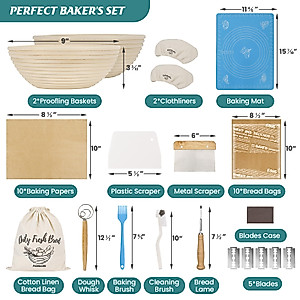 Banneton Bread Proofing Basket Set of 2,Sourdough Starter Kit,9" Round & 10" Oval,Sourdough Proofing Basket for Bread Making Kit,Bread Making Tools and Supplies,Gift for Bakers (9'' ROUND & ROUND)