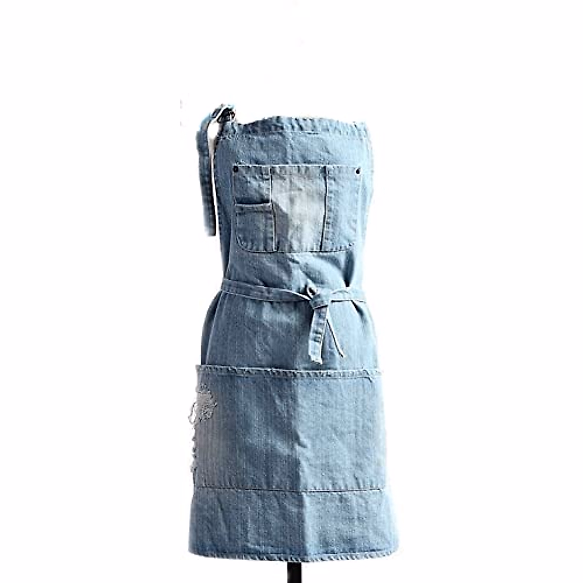 Jowcud Cotton Adjustable Bib Apron with 5 Pockets Cooking Kitchen Aprons Women Men Denim Jean Apron for Cafes Bars Kitchens
