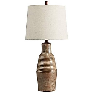 Signature Design by Ashley Calixto Casual 30" Single Ceramic Table Lamp with Ribbed Texture, Brown
