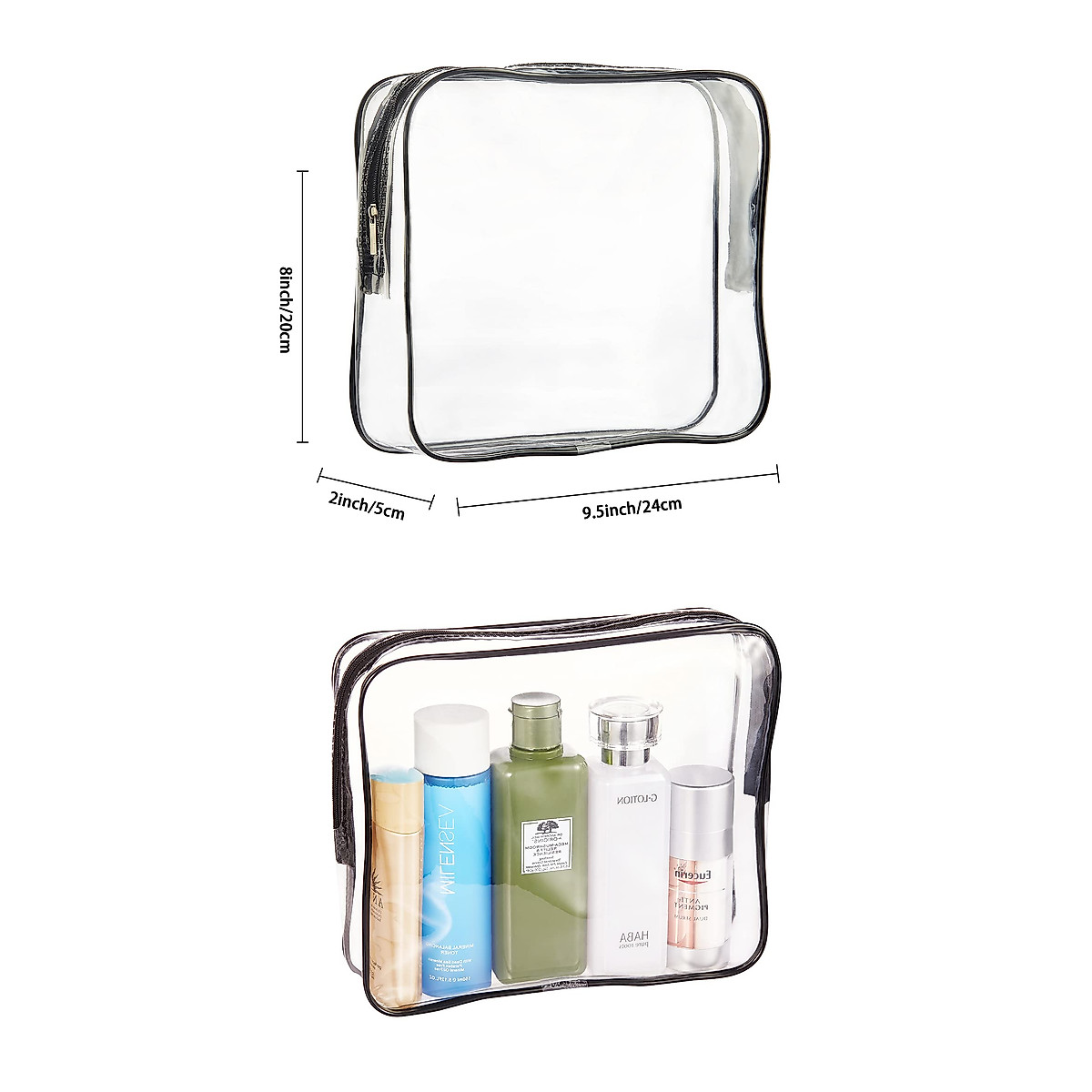 NATURAL STYLE 3 Pieces Clear Makeup Cosmetic Bags for Travel, TSA Approved Clear Toiletry Bag Set with Zipper, Waterproof Transparent PVC Packing Cubes Organizer Storage Bag (Black)