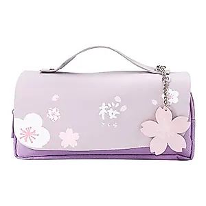 Limnyves Purple Blossom Pencil Case PU Leather Pencil Case Stationery Pencil Case Pencil Case Pencil Case