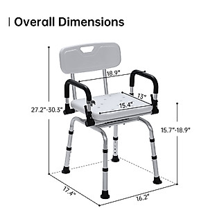 ELENKER Swivel Shower Chair for Inside Shower, Adjustable Pivoting Bath Chair and Medical Grade Rotating Shower Seat with Liftable Armrests and Backrest