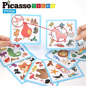 PicassoTiles 56 PCs Animal Speed Matching Game, Match Identical Pairs of Animals as Fast as Possible, Educational Puzzle Family Activity Board Games with Portable Storage Box for Boys & Girls Ages 3+