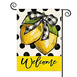 AVOIN colorlife Polka Dot Welcome Lemon Summer Garden Flag 12 x 18 Inch Double Sided Outside Yard Outdoor Decoration