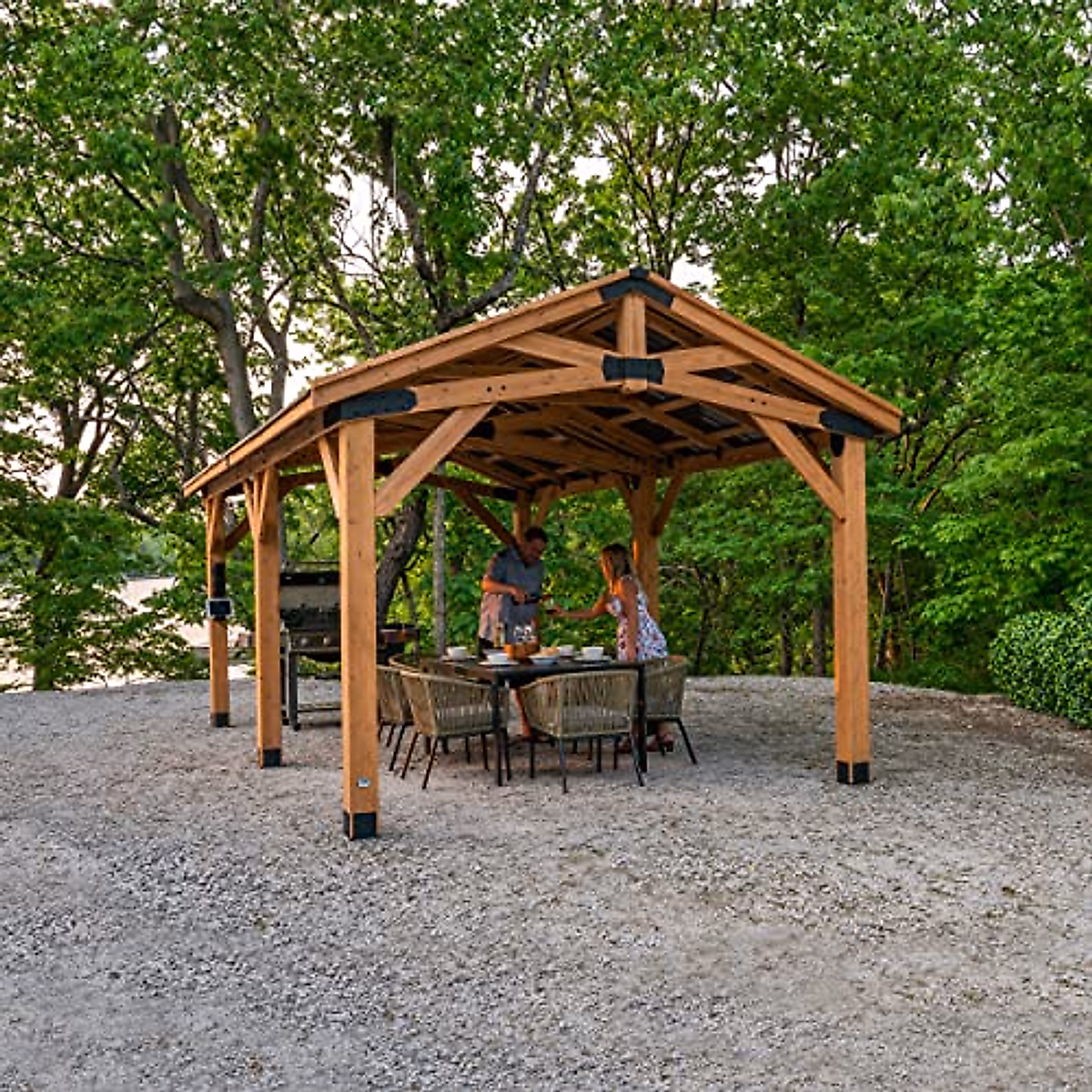 Backyard Discovery Norwood 20 ft. x 12 ft. All Cedar Wooden Carport Pavilion Gazebo with Hard Top Steel Roof