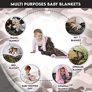 Baby Infant Camo Accent Soft Sherpa and Plushed Lined Coral Fleece Gift Blanket (Everest White)