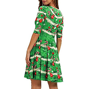 GLUDEAR Christmas Dress, Womens Xmas Tree Printed Gifts A-Line Party Cocktail Dress,Ugly Christmas Tree,L/XL