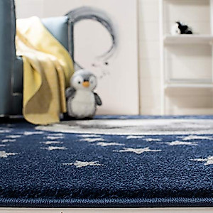 SAFAVIEH Carousel Kids Collection Accent Rug - 4' x 6', Navy & Grey, Non-Shedding & Easy Care, Ideal for High Traffic Areas for Boys & Girls in Playroom, Nursery, Bedroom (CRK135N)