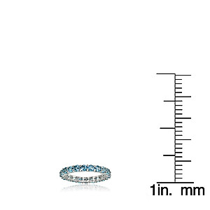 Ice Gems Sterling Silver Swiss Blue Topaz 3mm Round-cut Eternity Band Ring, Size 10